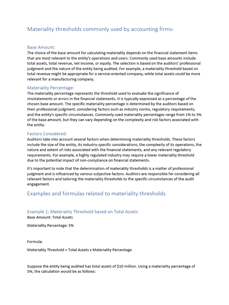 Materiality Thresholds Commonly Used by Accounting Firms | PDF | Audit ...