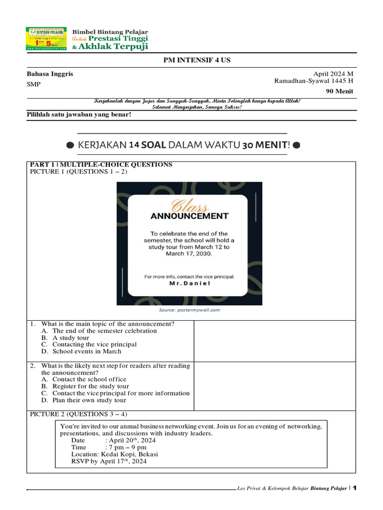 PM Intensif 4 US SMP (B. Inggris) 2023-2024 | PDF