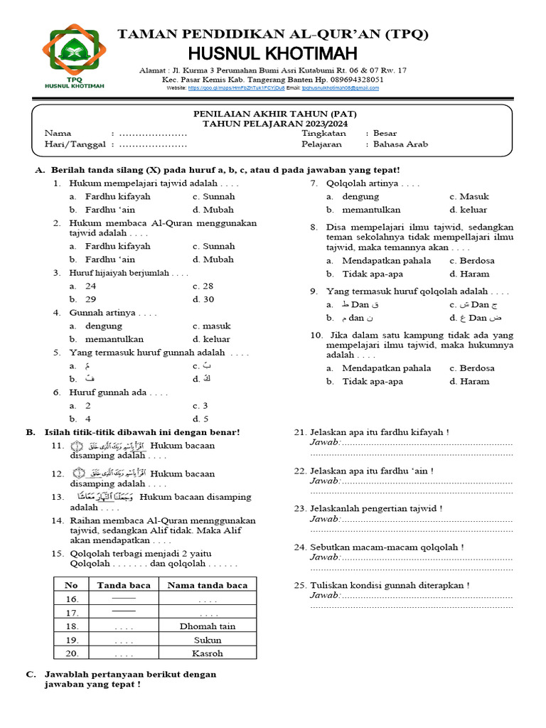 Soal TPQ Tajwid | PDF