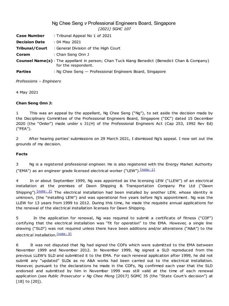 NG Chee Seng V Professional Engineers Board, Singapore | PDF | State ...