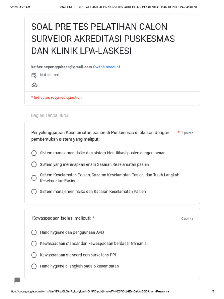Soal Pre Tes Pelatihan Calon Surveior Akreditasi Puskesmas Dan Klinik ...