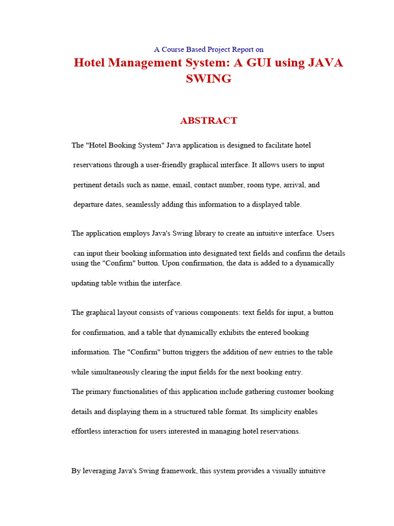 Hotel Management System: A GUI Using JAVA SWING | PDF | Graphical User ... Hotel Management System: A GUI Using JAVA SWING | PDF | Graphical User ...