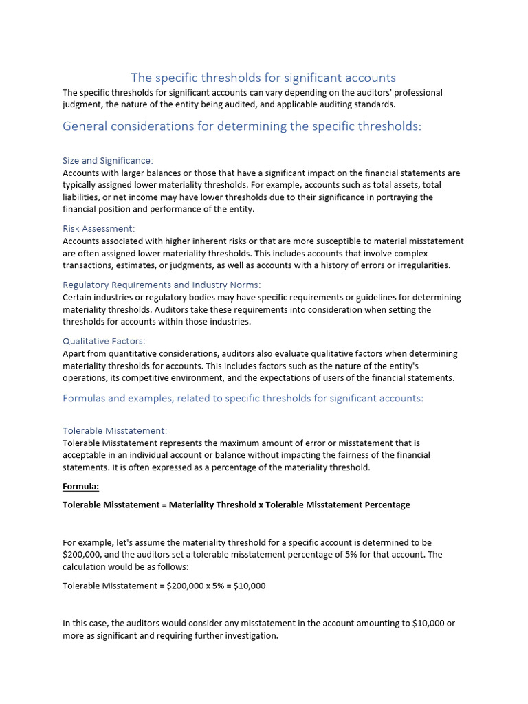 The Specific Thresholds For Significant Accounts | PDF | Audit | Accounting