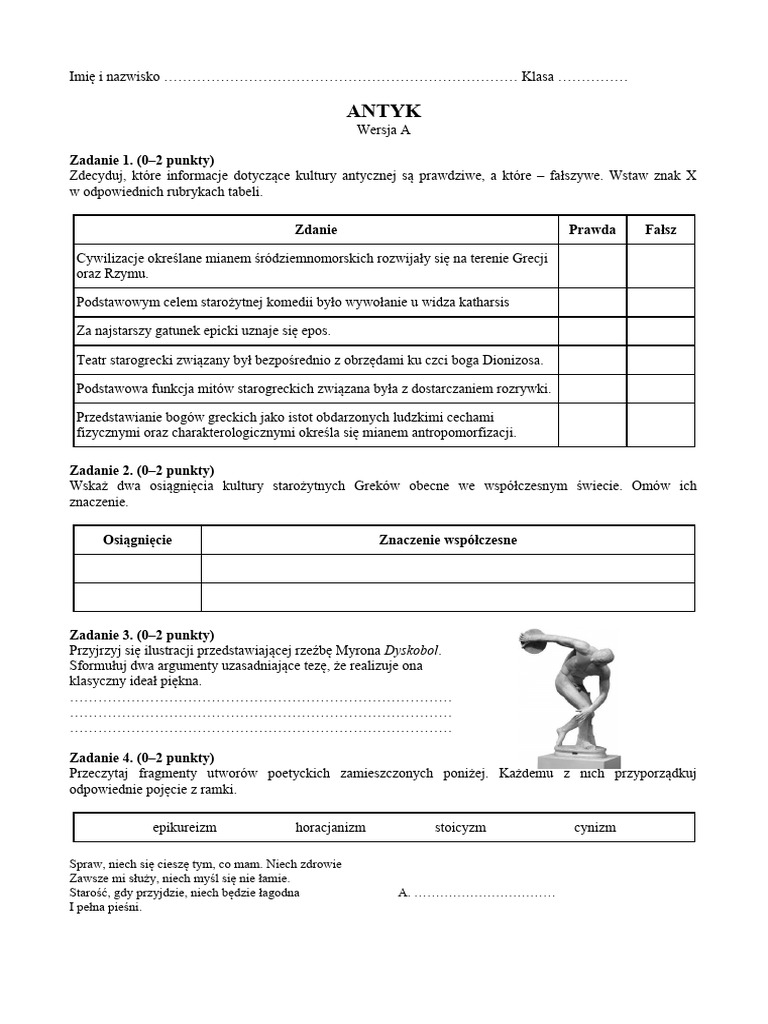 Antyk Grecko - Rzymski Egzamin | PDF