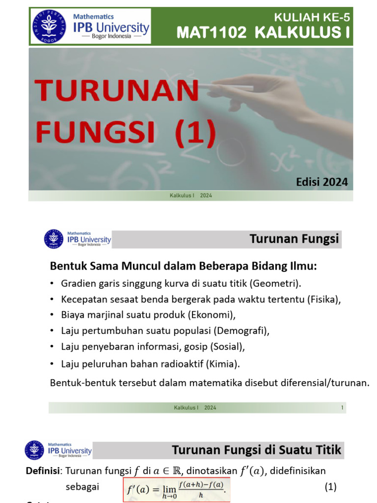 Slide Kuliah Ke-5 MAT1102 Kalkulus I - Edisi 2024 | PDF