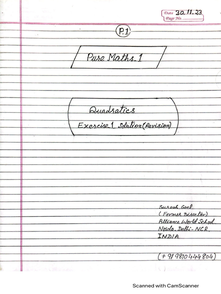 p1 Quadratics - Ex 1 Solutionrevision | PDF