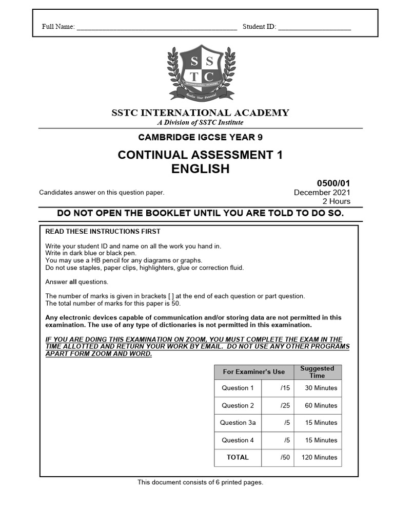 Cambridge IGCSE Year 9 English Assessment | PDF