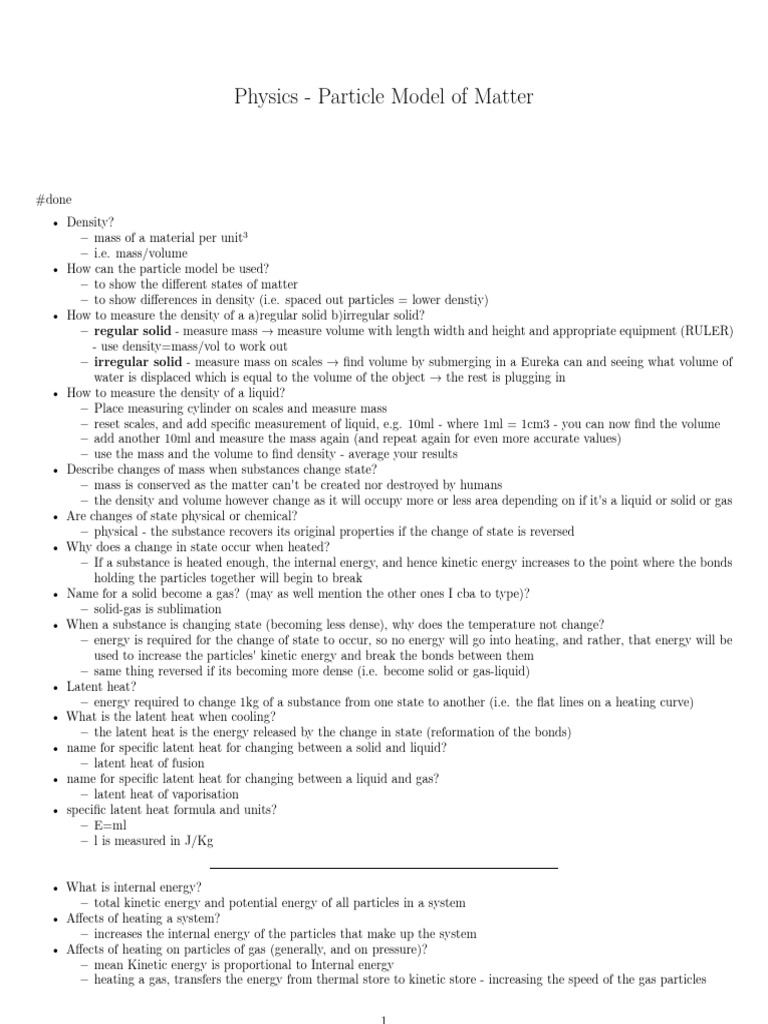 Physics - Particle Model of Matter | PDF | Gases | Heat