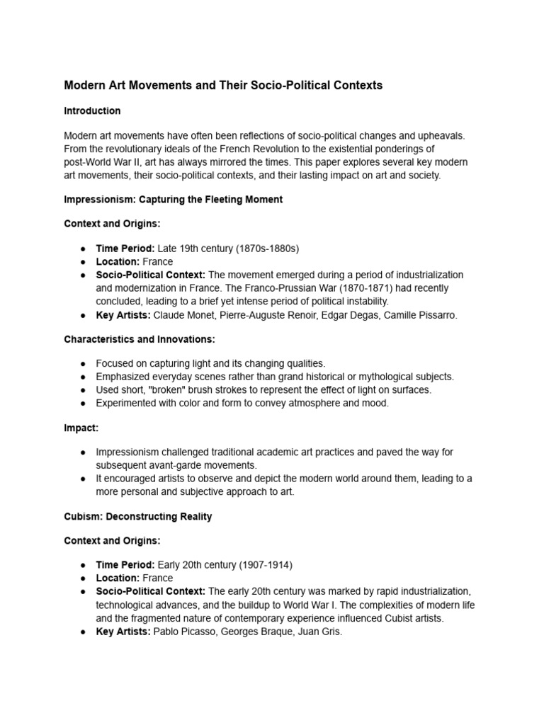 Modern Art Movements and Their Socio-Political Contexts | PDF ...