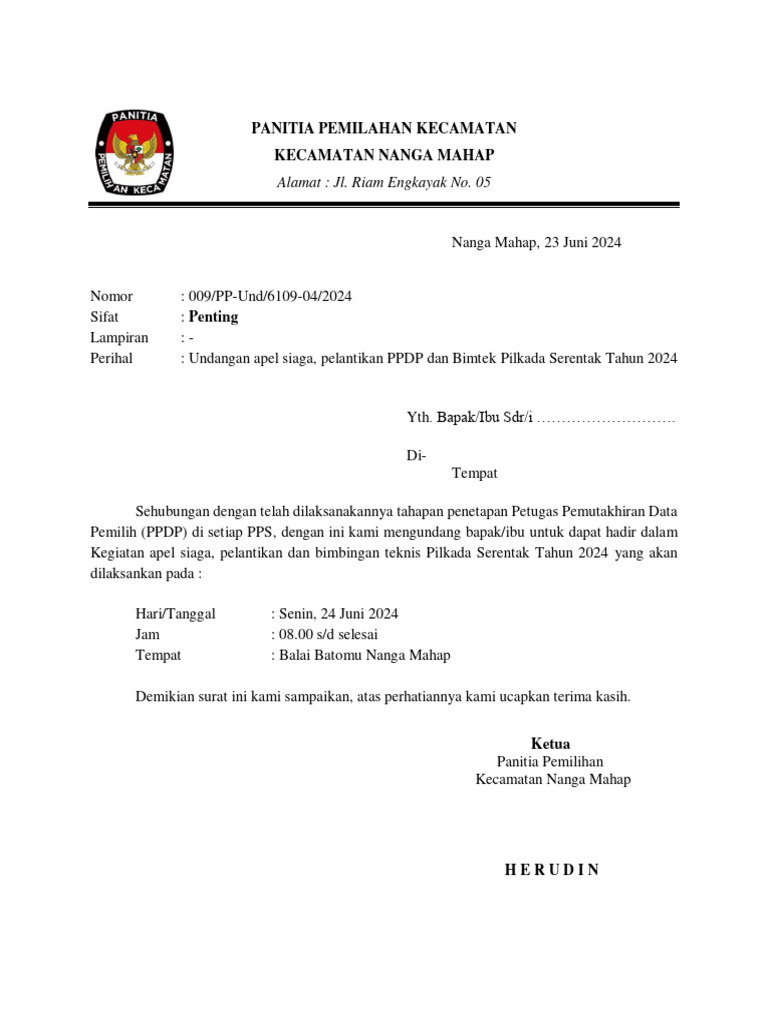 Undangan Pelantikan PPDP Pilkada 2024 | PDF