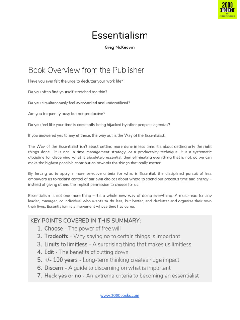 Essentialism | Download Free PDF | Trade Off | Essentialism Essentialism | Download Free PDF | Trade Off | Essentialism