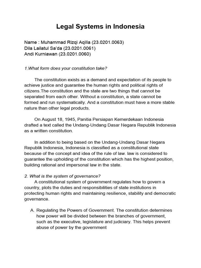 Legal Systems in Indonesia | Download Free PDF | Separation Of Powers ...
