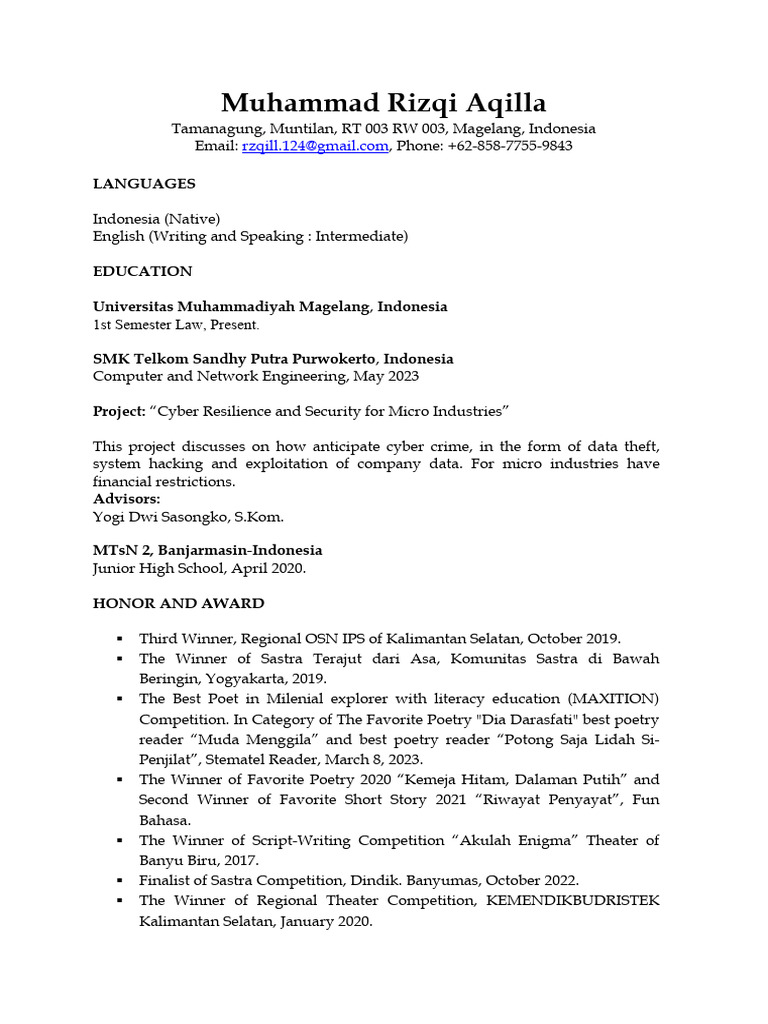 Muhammad Rizqi Aqilla CV | PDF | Cybercrime | Crime Prevention