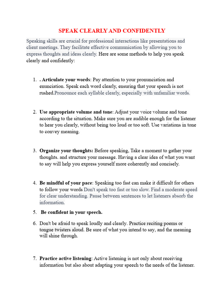 Speak Clearly and Confidently | PDF