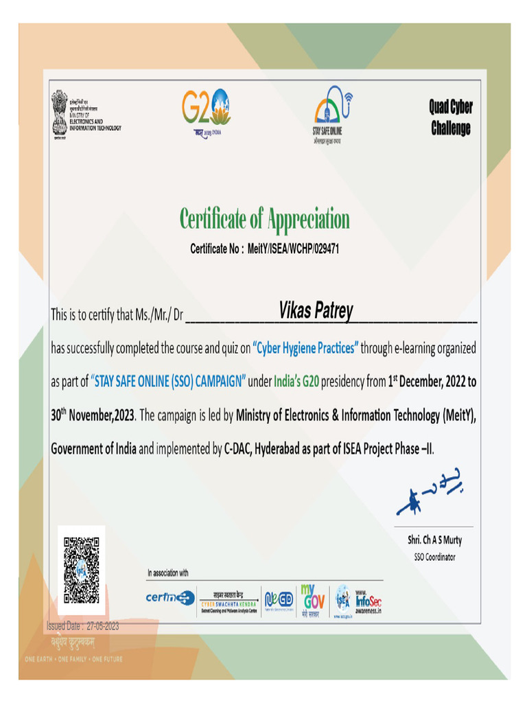 ISEA Digital Certificate | PDF