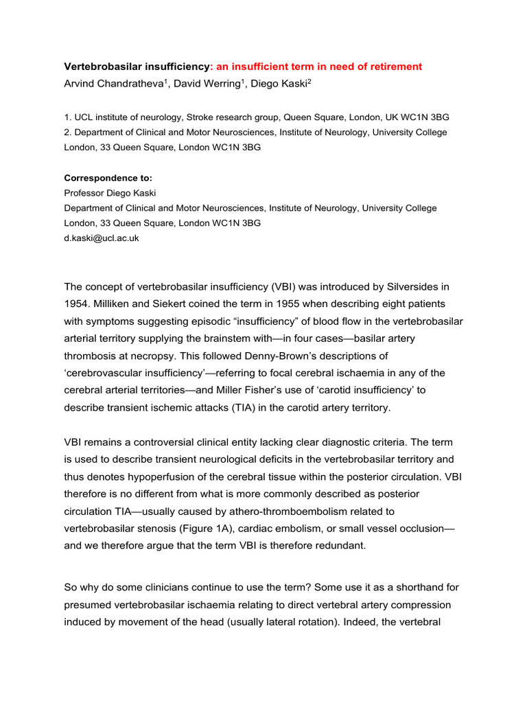 Rethinking Vertebrobasilar Insufficiency | PDF | Vertigo | Medicine