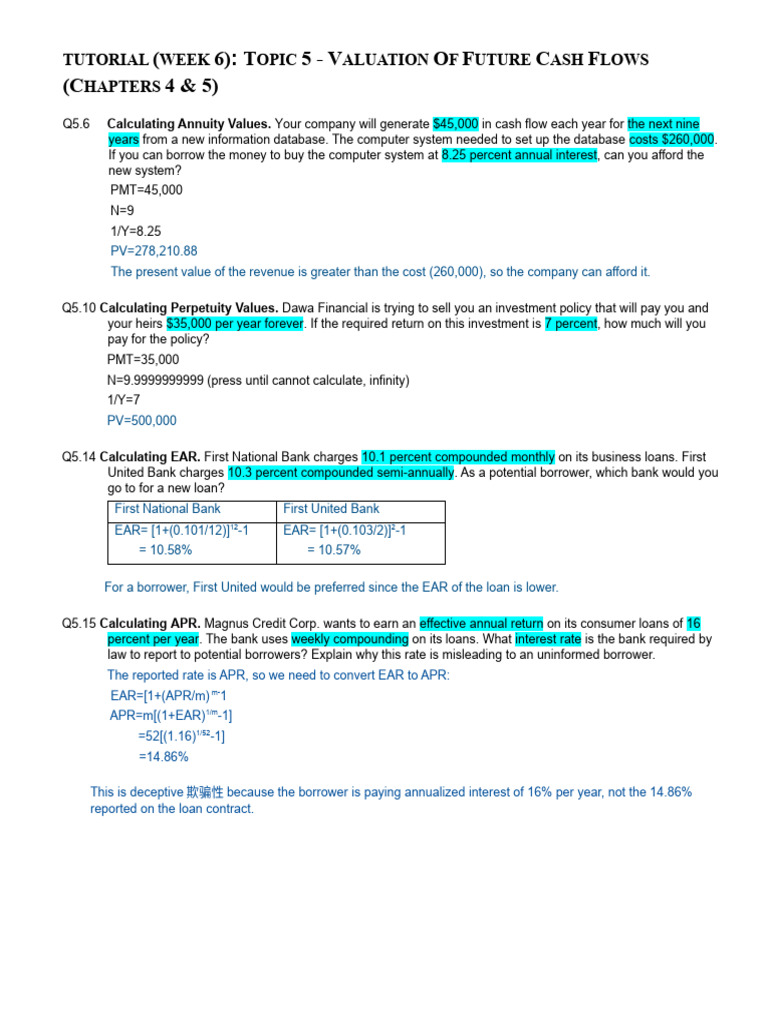 Topic 5 - VALUATION OF FUTURE CASH FLOWS | PDF | Present Value | Interest