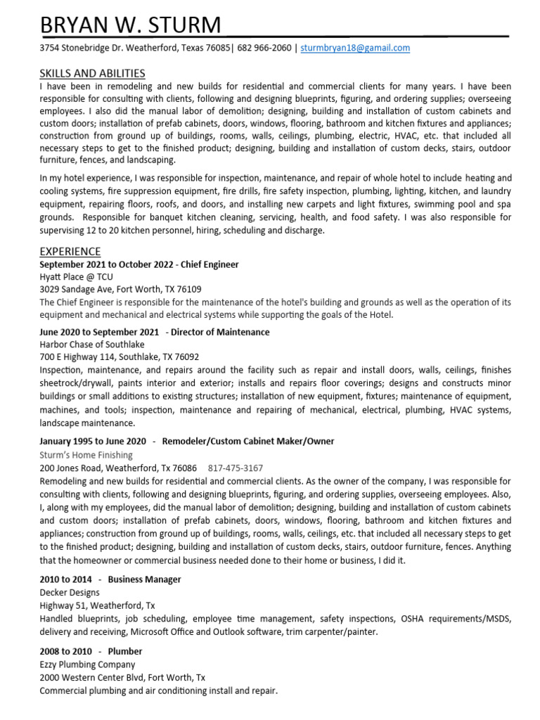 Bryan Resume 2022 | PDF | Plumbing | Kitchen