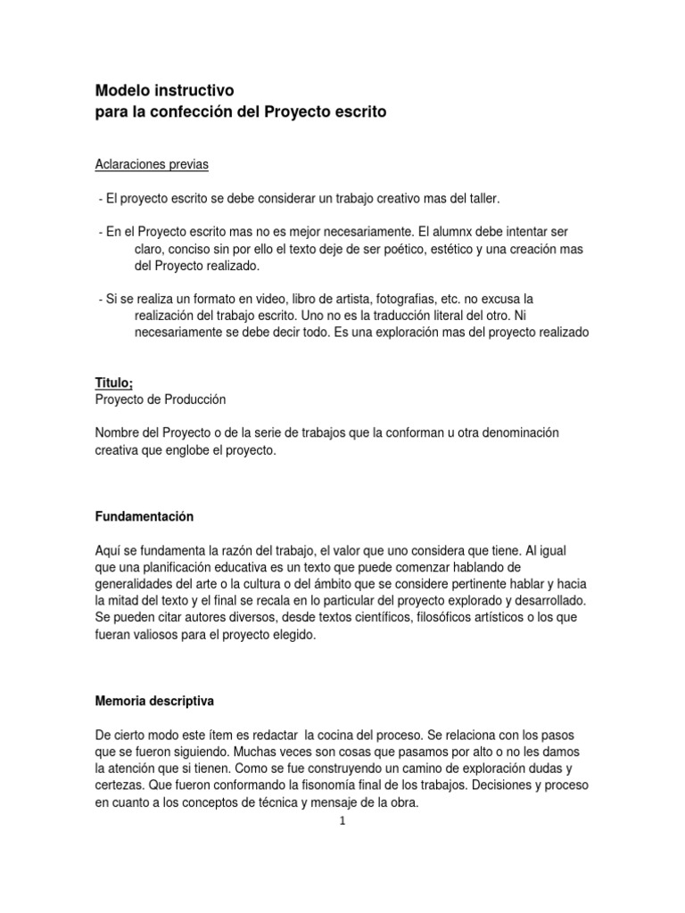 Instructivo Proyecto Escrito | PDF | Educación en artes liberales