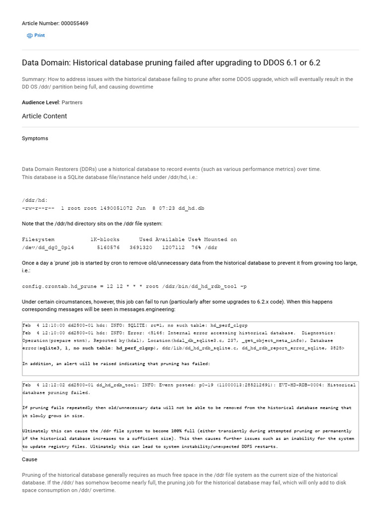 Data Domain - Historical Database Pruning Failed After Upgrading To ...