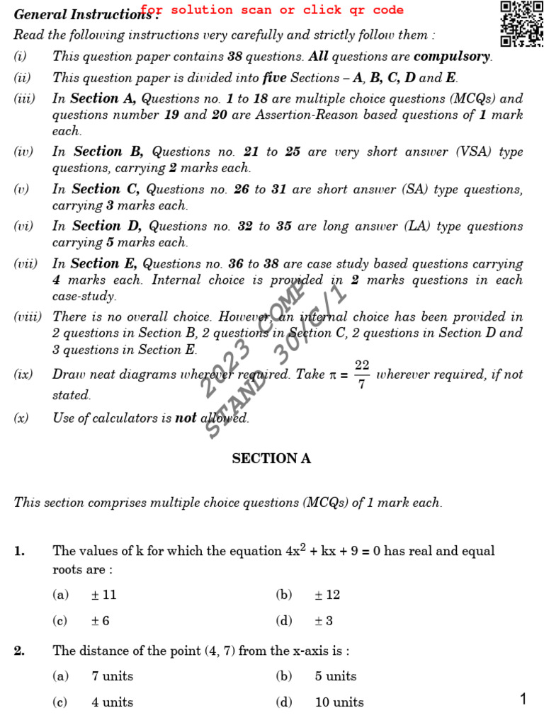 10th Maths Standard 2023 All Region Paper | PDF | Circle | Zero Of A ...