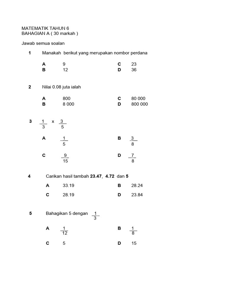 PSPT Tahun 6 2024 | PDF