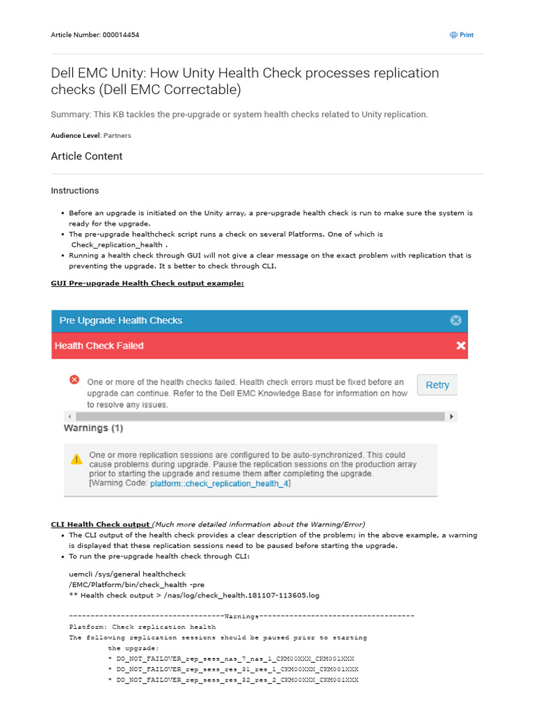 Dell EMC Unity_ How Unity Health Check processes replication checks (Dell EMC Correctable ...