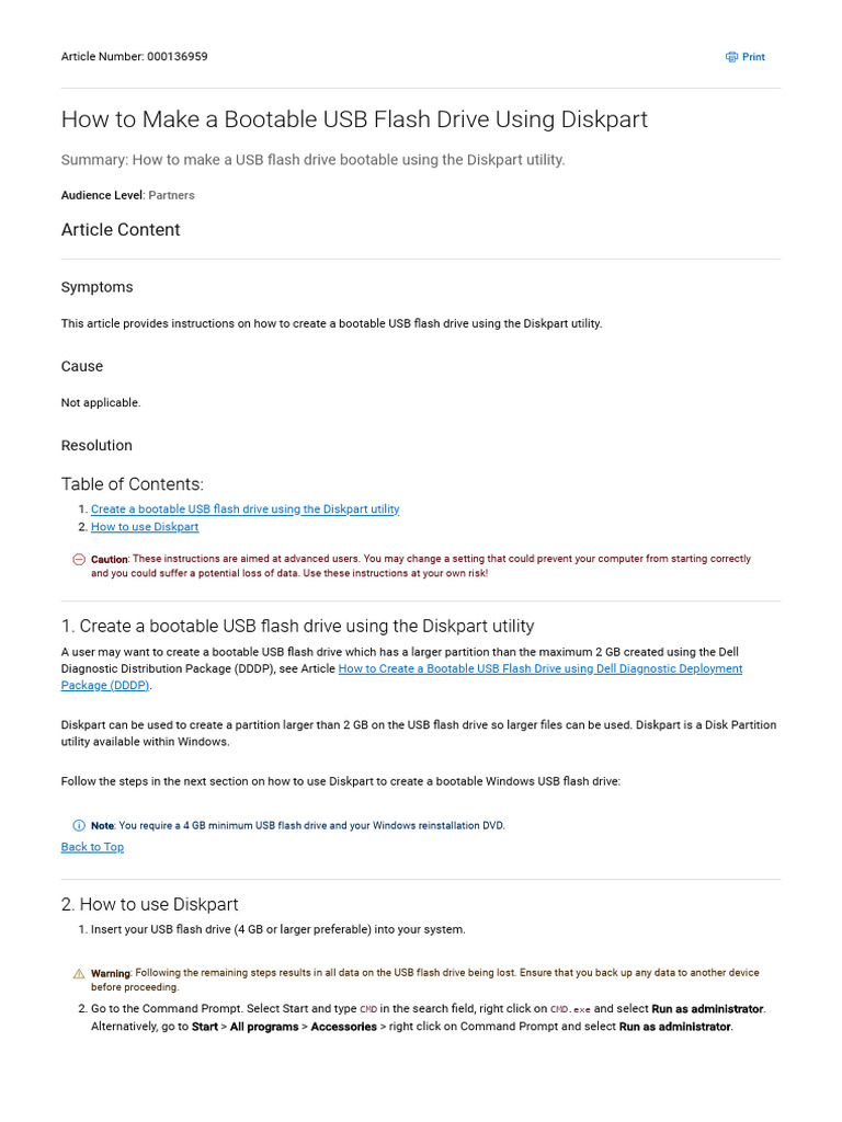 How To Make A Bootable USB Flash Drive Using Diskpart - Dell UK | PDF ...