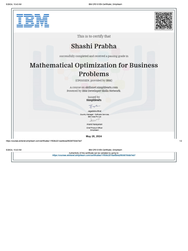 IBM CP0101EN Certificate - Simplilearn | PDF | Computing IBM CP0101EN Certificate - Simplilearn | PDF | Computing