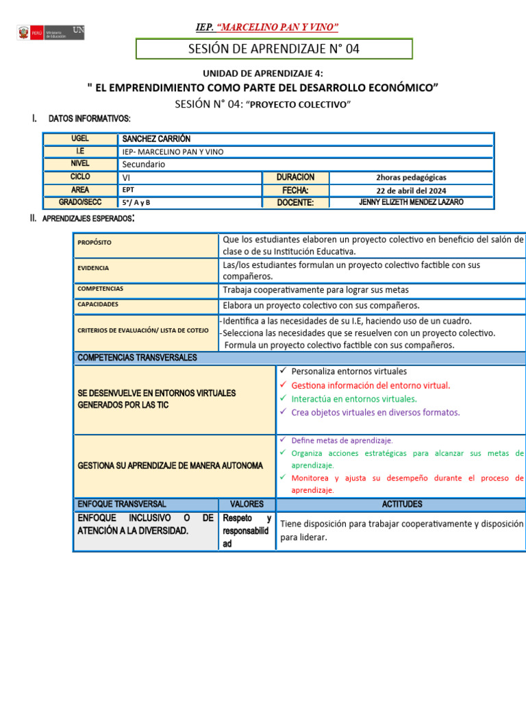 Sesion 4 Ept 5to | PDF | Aprendizaje | Evaluación