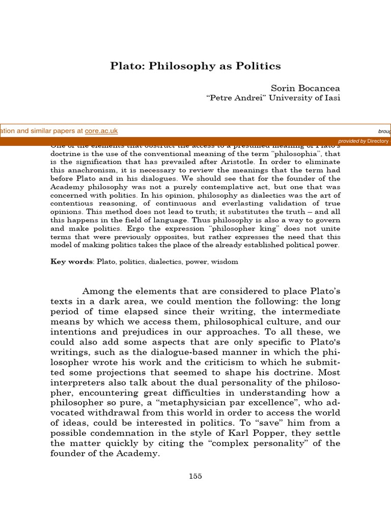Plato. Philosophy As Politics Author Sorin Bocancea | PDF | Plato ...