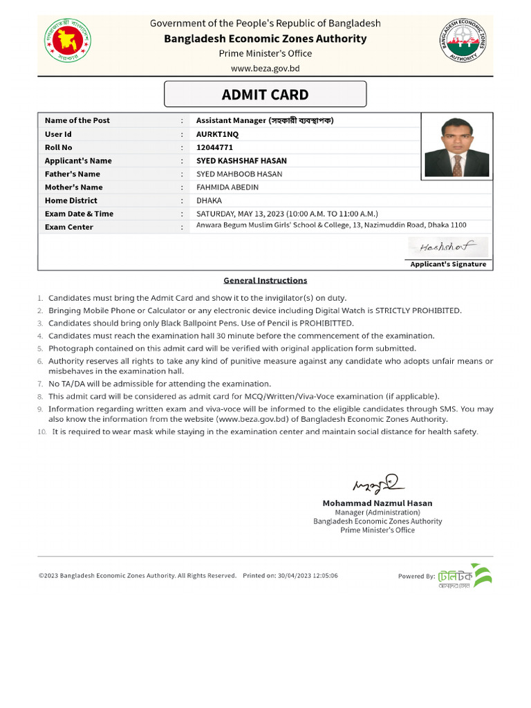 Admitcard Beza Aurkt1nq | PDF