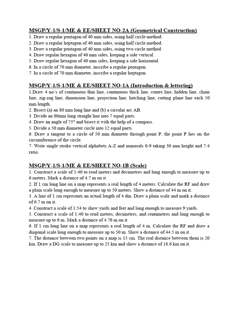 1st Yr Drawing Questions | PDF