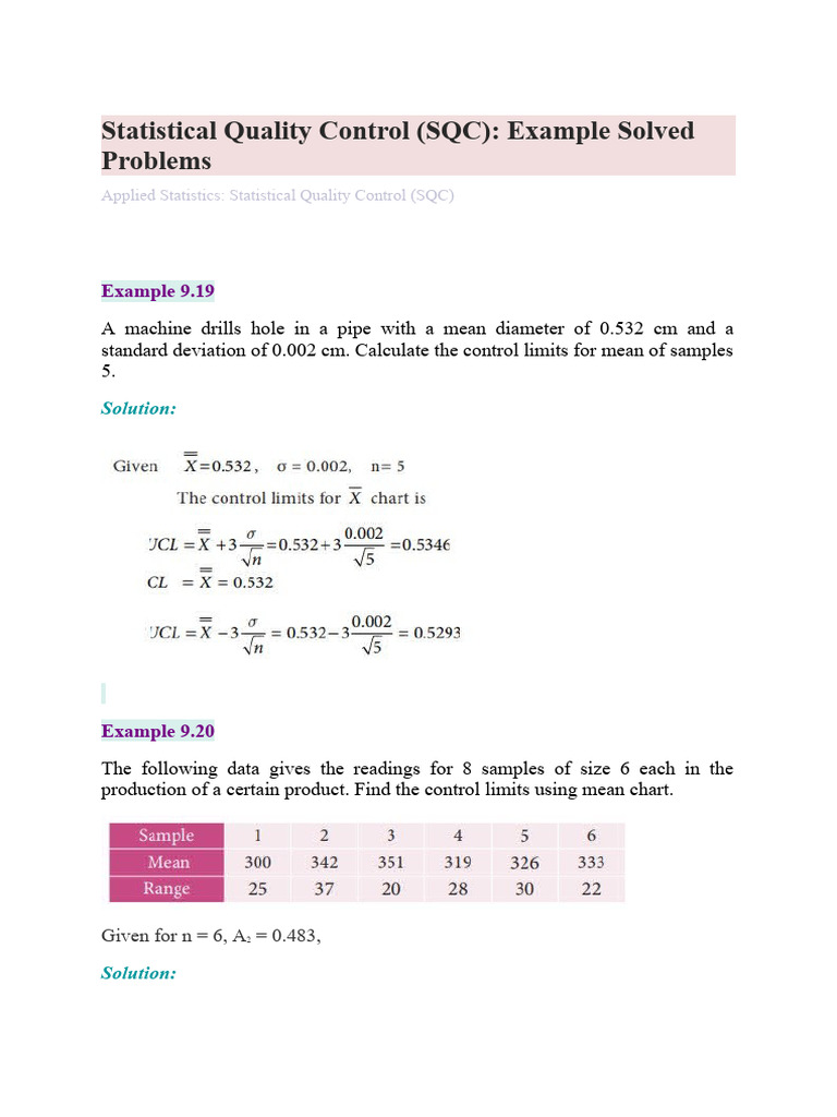 Unit3 Statistical Quality Control Numericals | PDF | Technology & Engineering