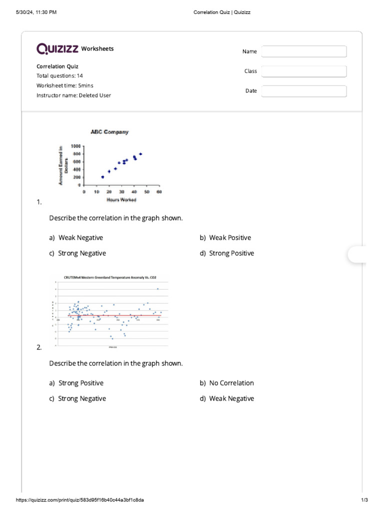 Correlation Quiz - Quizizz | PDF | Multivariate Statistics | Statistical Analysis
