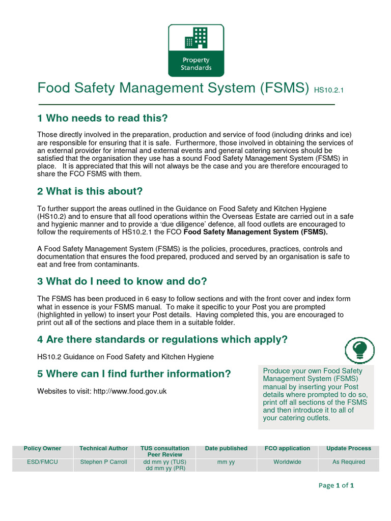HS 10.2.1 Food Safety Management System | Download Free PDF | Food Safety