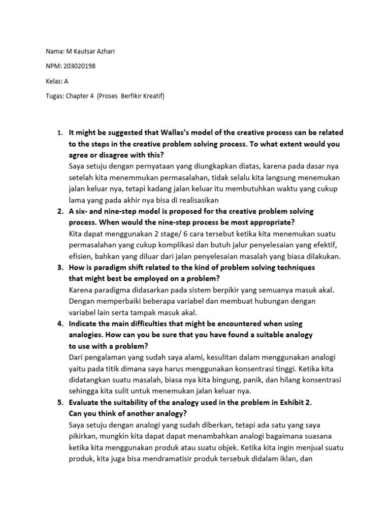Tugas Berfikir Kreatif Chapter 4 - M Kautsar A - 203020198 - Kelas A | PDF | Bisnis ...