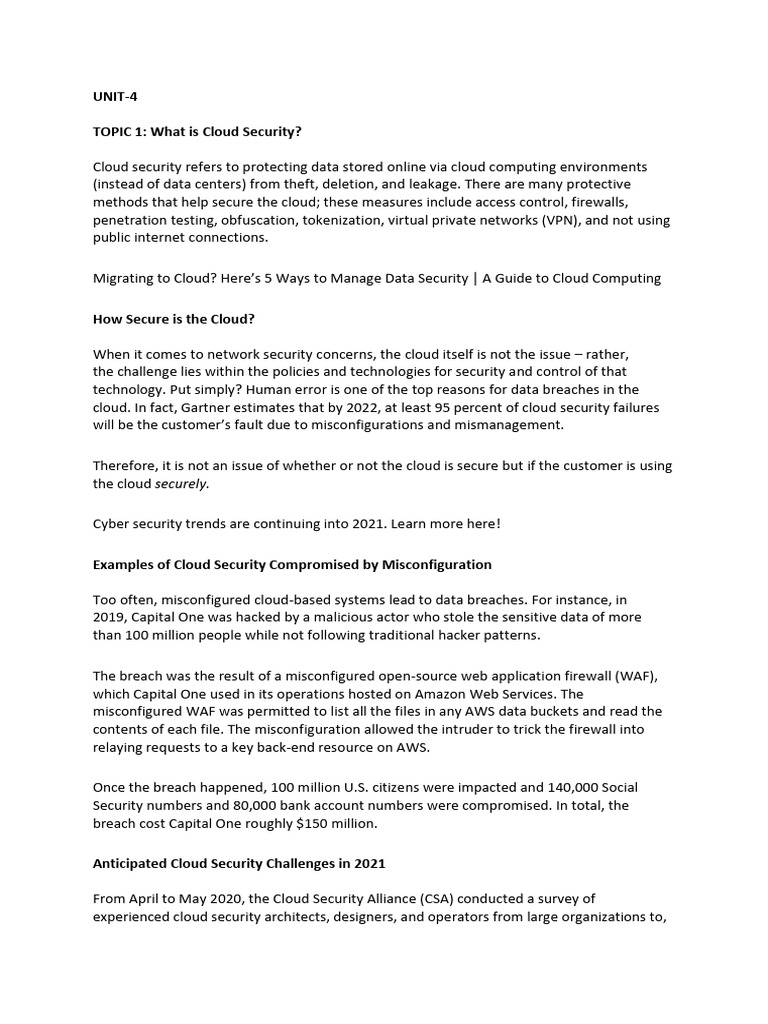 Unit-4 CC | PDF | Cloud Computing | Security