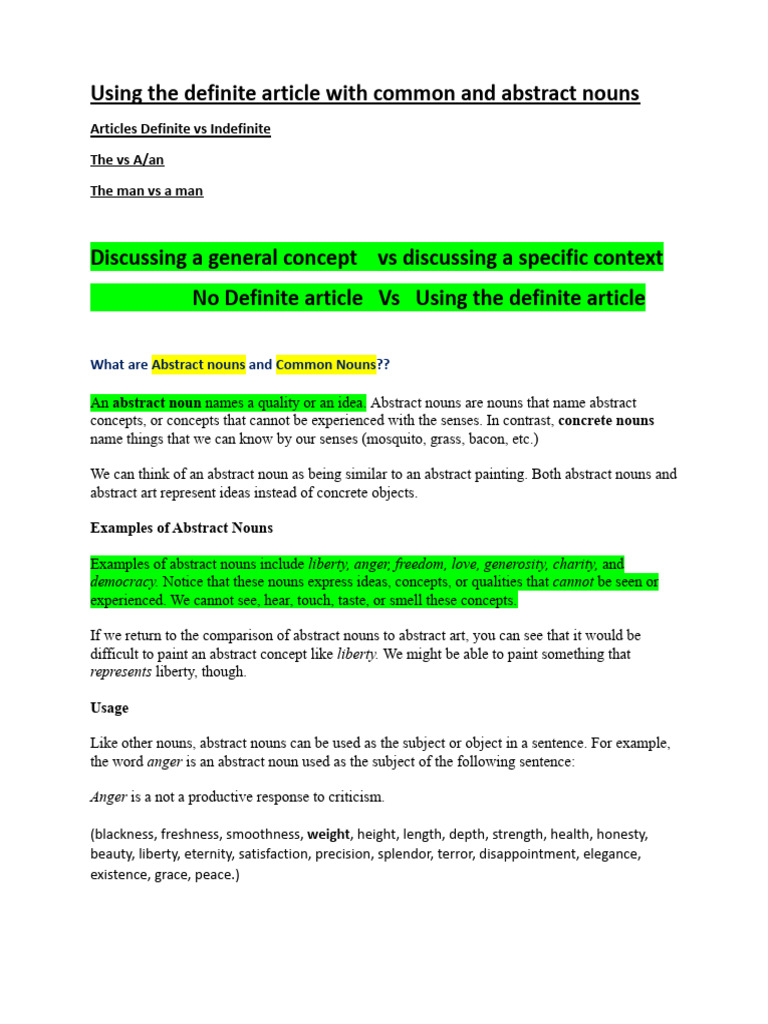 Tutorial 1 Additional - Using The Definite Article With Common and ...