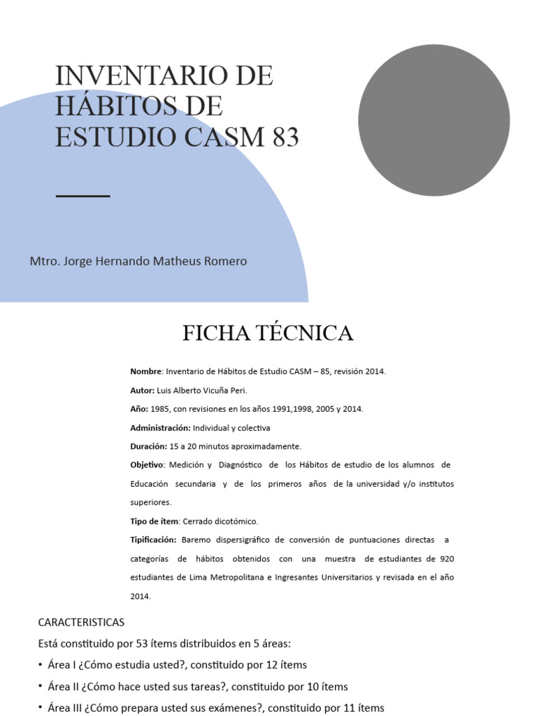 Inventario de Hábitos de Estudio Casm 83 | PDF