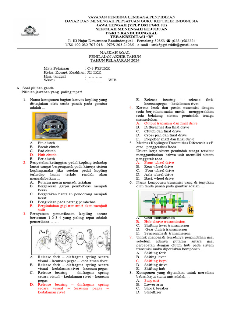 Soal Pat KK 67 TKR Kls 11 THN 2024 | PDF