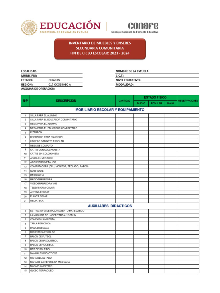 Inventario Final SEC 2023-2024 | PDF
