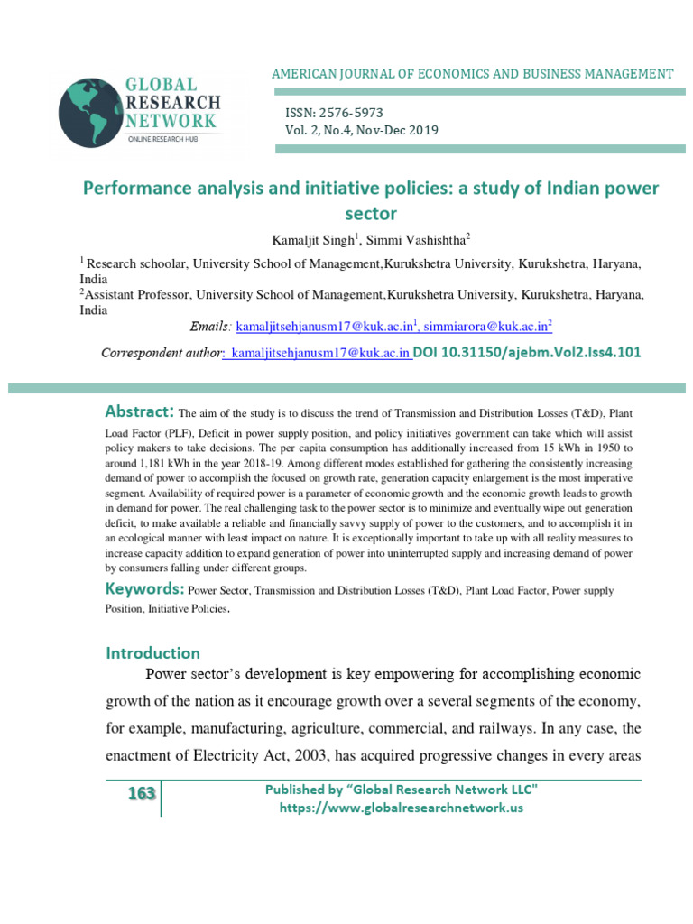 Performance Analysis and Initiative Policies A Study of Indian Power ...