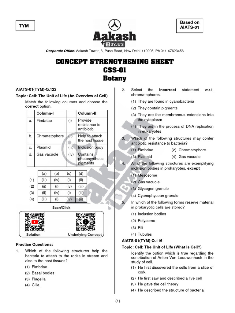 Concept Strengthening Sheet (CSS-01) Based On AIATS-01 (TYM) - Botany ... Concept Strengthening Sheet (CSS-01) Based On AIATS-01 (TYM) - Botany ...