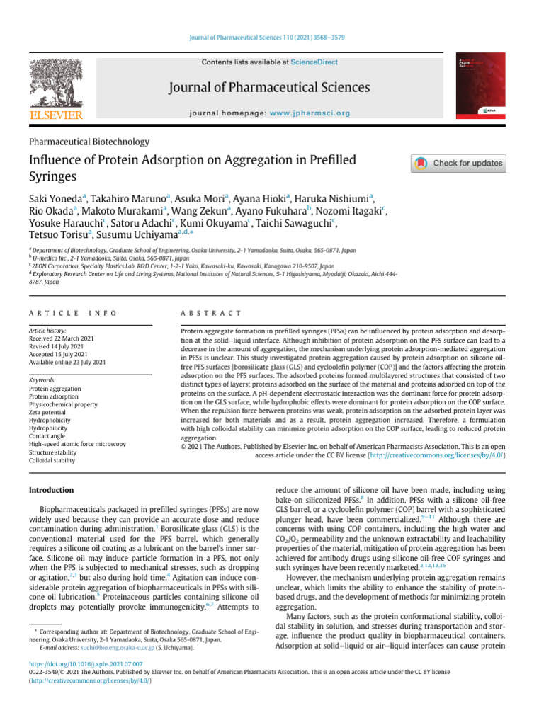 Influence of Protein Adsorption On Aggregation in Prefilled Syringes ...