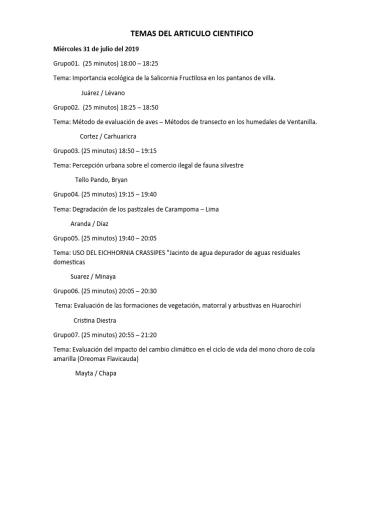 TEMAS DEL ARTICULO CIENTIFICO | PDF | Ciencia medioambiental | Ecología