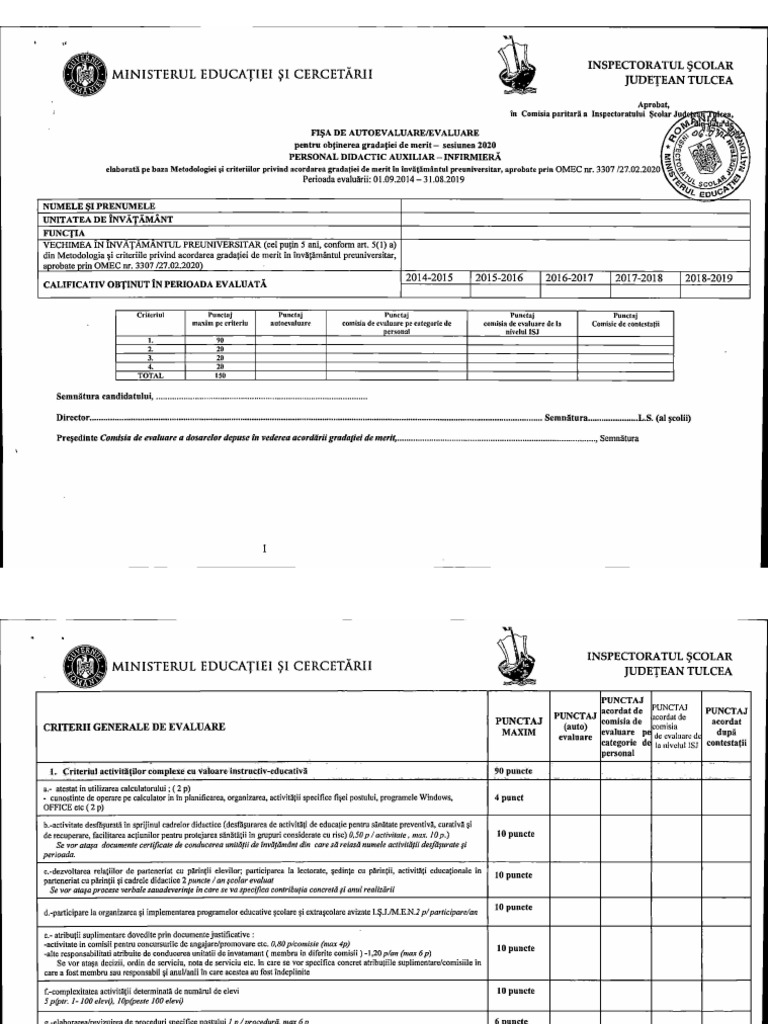 Fisa de Autoevaluare Infirmiera - 2020 | PDF
