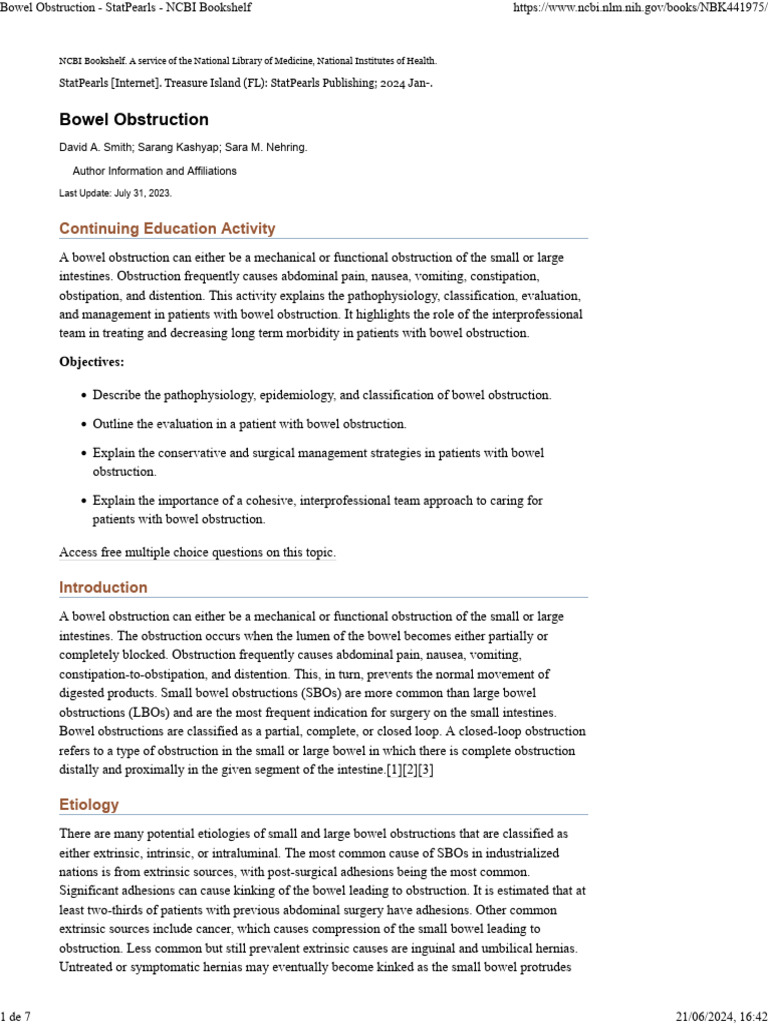 Bowel Obstruction - StatPearls - NCBI Bookshelf | Download Free PDF ...