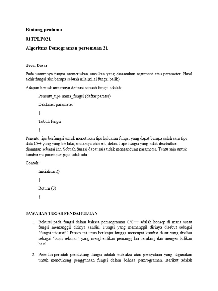 Fungsi dan Rekursi dalam C++ | PDF