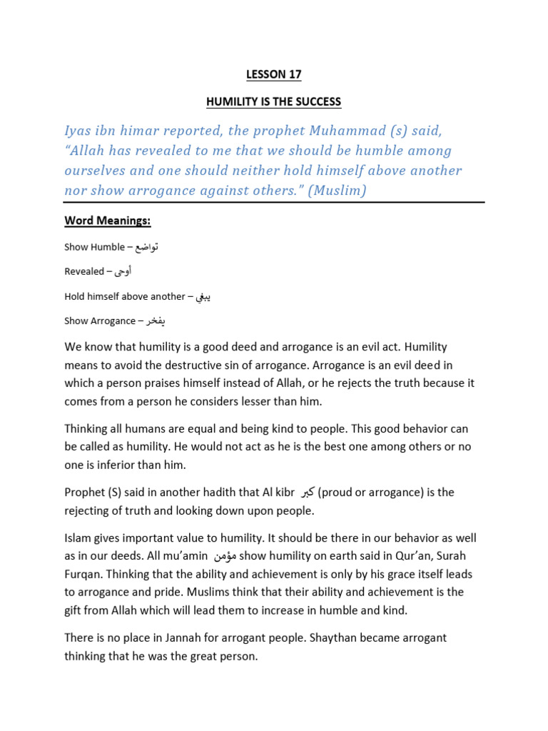 6 LSN 17 Humility Is The Success | PDF | Humility | God In Islam